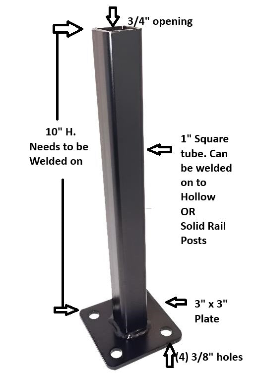 Rusty 1" Metal Outdoor Handrail Post Mount 10” repair Base -for Weldin ...